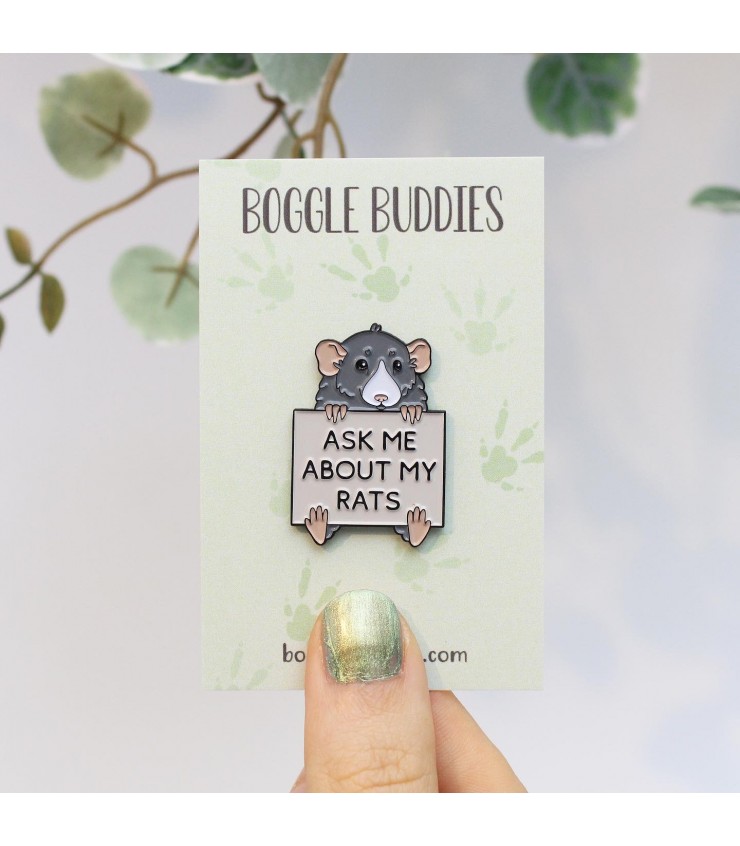 'Ask me about my rats' enamel pin